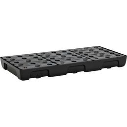 Auffangwanne f&uuml;r Kleingebinde CEMO 10/5, Volumen 27 l, f&uuml;r Regalfachma&szlig; 1000 x 500 mm, mit Gitterrost, mit Zulassung, stapelbar, Polyethylen, schwarz