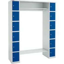 Sch&auml;fer Shop Sch&auml;fer Shop Select Schlie&szlig;fachgarderobe, mit Hutablage & Kleiderstange, 2 x 6 F&auml;cher, B 1735 x T 500 x H 1950 mm, lichtgrau/enzianblau