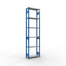SCHULTE LAGERTECHNIK Fachbodenregal-Stecksystem MULTIplus 250, Grundregal, L&auml;ngenriegel, 3000x750x300 mm, 7 B&ouml;den, enzianblau/verzinkt