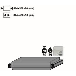 Auszugswanne Standard f&uuml;r ASECOS Sicherheitsschr&auml;nke der Q30, Q90 und S90 Serie, Stahlblech, lichtgrau, B 864 x T 508 x H 90 mm, 29 l, bis 60 kg