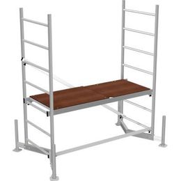 Arbeitsger&uuml;st Grundger&uuml;st MONTO&reg; ClimTec, Arbeitsh&ouml;he 3 m, h&ouml;henverstellbare Belagb&uuml;hne mit Luke, V-Traverse, bis 200 kg/m&sup2;, Aluminium
