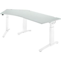 Sch&auml;fer Shop Sch&auml;fer Shop Genius Schreibtisch ERGOSTYLE S, 135&deg;, C-Fu&szlig; Gestell, Ansatz links, manuell h&ouml;henverstellbar, melaminharzbeschichtet, B 2165 x T 800 x H 675-895 mm, lichtgrau/wei&szlig;