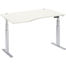 Sch&auml;fer Shop Sch&auml;fer Shop Select Schreibtisch ERGO-T, elektrisch h&ouml;henverstellbar, Freiform, Ansatz links, T-Fu&szlig;, B 1800 x H 640-1300 mm, wei&szlig;/wei&szlig;alu