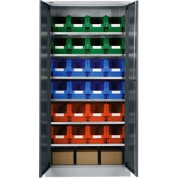 Sch&auml;fer Shop Materialschrank MSI 2409, mit 24 K&auml;sten LF 322, 6 Fachb&ouml;den, B 950 x T 400 x H 1935 mm, Stahl, wei&szlig;aluminium/anthrazitgrau