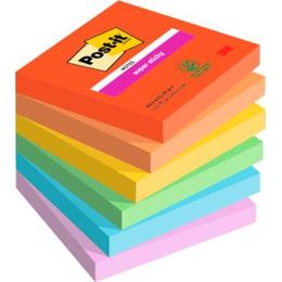 POST-IT Haftnotizen Super Sticky Notes Playful 654-6SS-PLAY, 76 x 76 mm, wiederabl&ouml;sbar, cellophanfrei verpackt, farbig, 6 x 90 Blatt