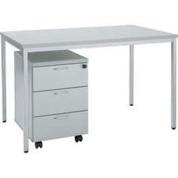 2-tlg. Stahlrohrtisch-Set, Stahlrohrtisch, lichtgrau/wei&szlig;aluminium