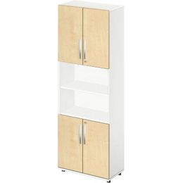 Sch&auml;fer Shop Sch&auml;fer Shop Select Kombischrank LOGIN, oben und unten 2 Ordnerh&ouml;hen mit T&uuml;r, Mitte Regal, B 800 x T 420 x H 2240 mm, wei&szlig;/Ahorn Dekor