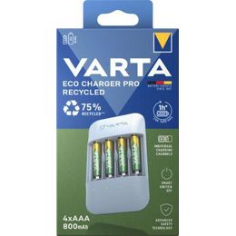 Varta Akku Ladeger&auml;t Eco Charger Pro Recycled, aus 75% Recyclingmaterial, inkl. USB-Typ-C Ladekabel und 4x AAA 800 mAh NiMH Akkus