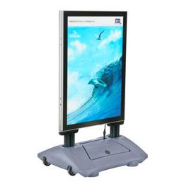 LED Kundenstopper WindPro, A1, wetterfest, beidseitig einsetzbar, mit Rollen, 650-1300 Lux, Polycarbonat, grau