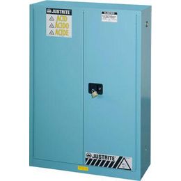 Justrite FM-Chemikalienschrank Classic Sure-Grip&reg; EX, f&uuml;r &Auml;tzmittel, bis 170 Liter, selbstschlie&szlig;ende T&uuml;ren, blau