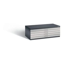 Planschrank aus Stahl, f&uuml;r Formate bis DIN A1, 5 Schubladen, schwarzgrau/wei&szlig;aluminium