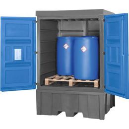 Gefahrstoffdepot ASECOS, Polyethylen, unterfahrbar, B 1560 x T 1550 x H 2330, f&uuml;r 4 F&auml;sser &agrave; 200 l