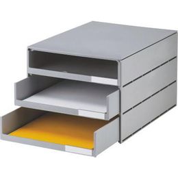 Schubladenbox Styro&reg; Styroval, Format C4, 3 offene Sch&uuml;be, stapelbar, Beschriftungsmaterial, B 243 x T 335 x H 200 mm, Recycling-Kunststoff, grau