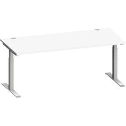 Schäfer Shop Schäfer Shop Genius Schreibtisch MODENA FLEX, Rechteck, T-Fuß Rechteckrohr, B 1800 x T 800 x H 650-850 mm, weiß/weißalu