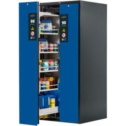 Sicherheitsschrank Typ 90 ASECOS V-MOVE-90, 2 Vertikalausz&uuml;ge, Anthrazitgrau/Enzianblau