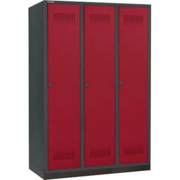 Sch&auml;fer Shop Sch&auml;fer Shop Genius Kleiderspind mit Sockel, 3 Abteile, 400 mm Abteilbreite, Sicherheitsdrehriegelverschluss, anthrazit/rubinrot
