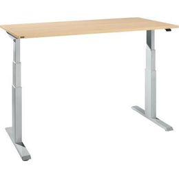 Schreibtisch NEVADA, elektrisch h&ouml;henverstellbar, Rechteck, T-Fu&szlig;, B 1600 x T 800 x H 640-1300 mm, Ahorn-Dekor/wei&szlig;aluminium RAL 9006