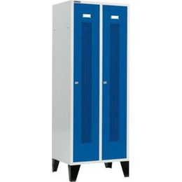 Sch&auml;fer Shop Sch&auml;fer Shop Select Kleiderspind, mit gelochten Streifen, 2 Abteile, 400 mm, mit F&uuml;&szlig;en, Zylinderschloss, T&uuml;r enzianblau