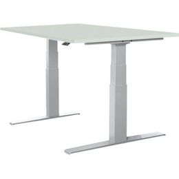 Sch&auml;fer Shop Sch&auml;fer Shop Select Schreibtisch LOGIN, elektrisch h&ouml;henverstellbar, Rechteck, T-Fu&szlig;, B 1200 x T 800 x H 645-1290 mm, lichtgrau/wei&szlig;aluminium