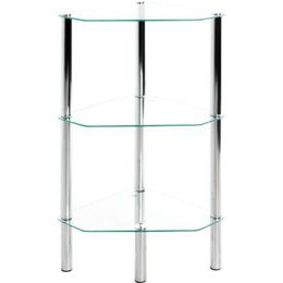 Regal HAKU, 3-eckig, 2 Fächer mit jeweils bis zu 5 kg Tragkraft, B 450 x T 320 x H 770 mm, Stahl/ESG-Sicherheitsglas, chrom/transparent