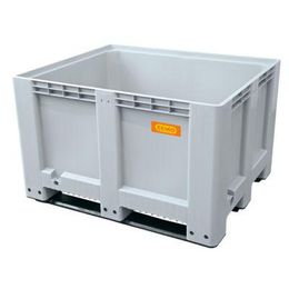 Logistikbox CEMO, Hart-Polyethylen (HDPE), grau, lebensmittelecht, B 1200 x T 1000 x H 760 mm, 200 l hoch, mit Kufen