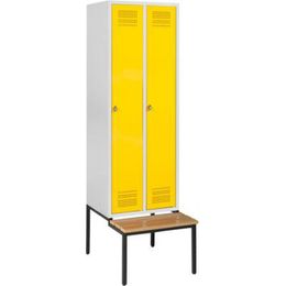 Sch&auml;fer Shop Sch&auml;fer Shop Genius Kleiderspind mit Sitzbank, 2 Abteile, Sicherheitsdrehriegelverschluss, lichtgrau/gelb