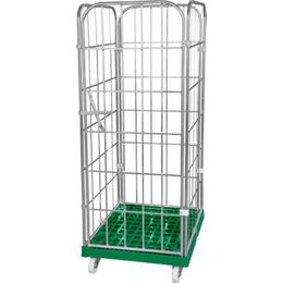 Kunststoff-Rollplatte mit 2 Seitengittern, 1 R&uuml;ckwand, 1 Vorderwand, gr&uuml;n RAL 6024