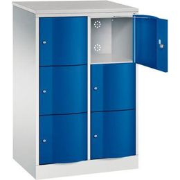 C+P Schlie&szlig;fachschrank Resisto, 2 Abteile, 6 F&auml;cher, B 772 x T 540 x H 1255 mm, Lichtgrau/Enzianblau