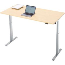 Schreibtisch, elektrisch h&ouml;henverstellbar, Rechteck, T-Fu&szlig;, B 1600 x T 800 x H 720-1200 mm, Ahorn-Dekor/silber