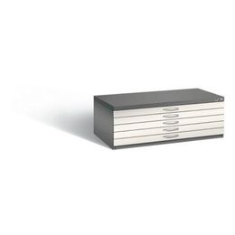 Planschrank aus Stahl, f&uuml;r Formate bis DIN A1, 5 Schubladen, grau/perlwei&szlig;