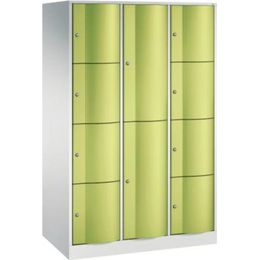 C+P Kombi-Schlie&szlig;fachschrank Resisto, 3 Abteile, 10 F&auml;cher, B 1148 x T 640 x H 1950 mm, Lichtgrau/Clowngr&uuml;n
