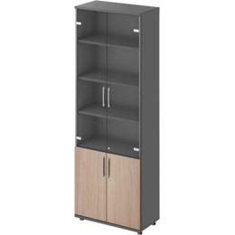Sch&auml;fer Shop Sch&auml;fer Shop Genius Kombischrank TETRIS WOOD, 6 OH, H 2270 mm Glas- und Fl&uuml;gelt&uuml;ren, H&ouml;he inkl. Gleiter, graphit/Eiche