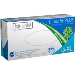 Schutzhandschuhe BINGOLD Latex 50PLUS, Einweg, puderfrei und chloriert, Latex, naturfarben, Gr&ouml;&szlig;e XL, 100 St&uuml;ck