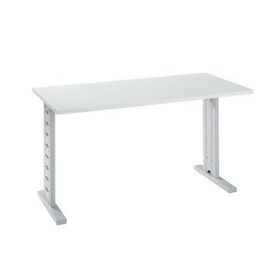 Home Office Schreibtisch Moxxo IQ, Rechteck, C-Fu&szlig;, B 1300 x T 650 x H 735 mm, lichtgrau/wei&szlig;aluminium RAL 9006