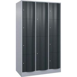 C+P Kombi-Schlie&szlig;fachschrank Resisto, 3 Abteile, 10 F&auml;cher, B 1148 x T 640 x H 1950 mm, Wei&szlig;alu/Anthrazitgrau