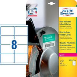 Avery Zweckform Etiketten L7914-10, ultraresistent, geeignet für Laserdrucker, 99,1 x 67,7 mm, 80 Stück/10 A4-Bogen, Polyethylen-Folie, weiß