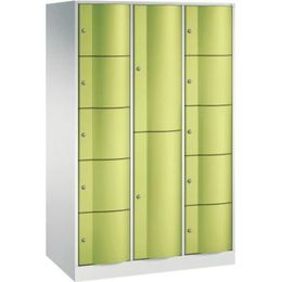 C+P Kombi-Schlie&szlig;fachschrank Resisto, 3 Abteile, 12 F&auml;cher, B 1148 x T 640 x H 1950 mm, Lichtgrau/Clowngr&uuml;n