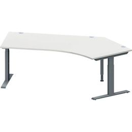 Sch&auml;fer Shop Sch&auml;fer Shop Genius Winkelschreibtisch MODENA FLEX, 135&deg; Winkel rechts, T-Fu&szlig; Rechteckrohr, B 2165 x T 800/800 x H 650-850 mm, lichtgrau/anthrazit