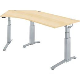 Sch&auml;fer Shop Sch&auml;fer Shop Genius Schreibtisch ERGOSTYLE S, 135&deg;, elektrisch h&ouml;henverstellbar, Ansatz links, zweistufig, C-Fu&szlig;, B 2165 x T 800 x H 645-1305 mm, inkl. Memory Master, Ahorn/wei&szlig;aluminium