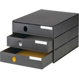 Schubladenbox Styro&reg; Styroval, Format C4, 3 geschlossene Sch&uuml;be, stapelbar, Beschriftungsmaterial, B 243 x T 335 x H 200 mm, Recycling-Kunststoff, schwarz
