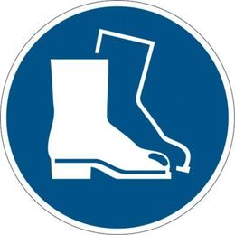 Hinweisschild Durable, rund, f&uuml;r den Innenbereich, Motiv &bdquo;Fu&szlig;schutz benutzen&ldquo;, EN ISO 7010, selbstklebend, blau-wei&szlig;, 1 St&uuml;ck