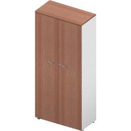 Schrank ARLON OFFICE, 5 Ordnerh&ouml;hen, abschlie&szlig;bar, B 900 x T 450 x H 2000 mm, Nuss Canaletto-Dekor/wei&szlig;