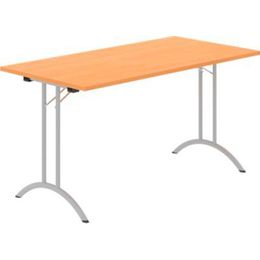 Sch&auml;fer Shop Sch&auml;fer Shop Select Klapptisch, Rechteck, Doppel-T-Fu&szlig;gestell, Spezial-Klappbeschlag & Bodenausgleich, B 1400 x T 700 x H 720 mm, Buche-Dekor/alusilber