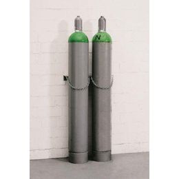 ASECOS Gasflaschen-Wandhalterung, Stahl, B 560 x T 175 x H 60 mm, 2 Flaschen &Oslash; 230 mm, mit Kettensicherung