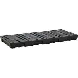 Auffangwanne f&uuml;r Kleingebinde CEMO 13/6, Volumen 44 l, f&uuml;r Regalfachma&szlig; 1300 x 600 mm, mit Gitterrost, mit Zulassung, stapelbar, Polyethylen, schwarz