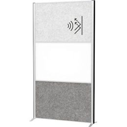 Maul Stellwandsystem Maulconnecto, 1 x Akustikvlies hell, 1 x Akustikvlies dunkel, 1 x Whiteboard, Standfu&szlig;, auf Rollen, H 1800 x B 1000 mm, silber