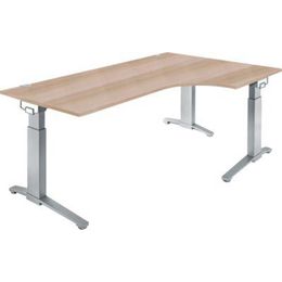 Sch&auml;fer Shop Sch&auml;fer Shop Genius Schreibtisch ERGOSTYLE S, 90&deg;, C-Fu&szlig; Gestell, Ansatz rechts, manuell h&ouml;henverstellbar, melaminharzbeschichtet, B 2000 x T 800 x H 675-895 mm, Eiche/wei&szlig;aluminium