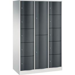 C+P Kombi-Schlie&szlig;fachschrank Resisto, 3 Abteile, 12 F&auml;cher, B 1148 x T 540 x H 1950 mm, Lichtgrau/Anthrazitgrau