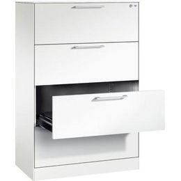 Karteikartenschrank, 2-bahnig DIN A4 quer, 4 Sch&uuml;be mit Vollauszug & B&uuml;gelgriffen, Zentralverschluss, B 800 x T 435 x H 1298 mm, wei&szlig;/wei&szlig;