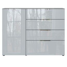 Sideboard, mit 4 Schubladen und 1 Tür, Glasfront- und auflage, B 1340 x T 420 x H 1020 mm, graphit/silbergrau